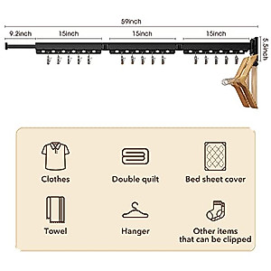 ZdwCyl Wall Mounted Clothes Hanger,Clothes Drying Rack,Laundry Drying Rack,Laundry Rack Wall Mount,Space Saver,Retractable Drying Rack Clothing,Collapsible(Tri-Fold), Windproof Holes,with Clips