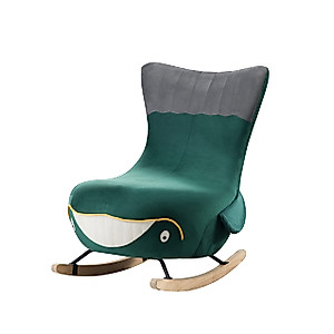 MMTGO 27.5” Whale Rocking Chair w/Metal Support, Comfy Velvet Upholstered Rocker with Non-Slip Solid Wood Legs Suit for Bedroom, Living Room, Porch, Office, Green