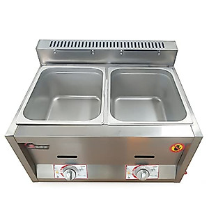 2 × 6L Pans Food Warmer Heater, Commercial Stainless Steel Gas Buffet Countertop Food Warmer Table Steamer Soup Warmer Gas Deep Fryer for Catering and Restaurants