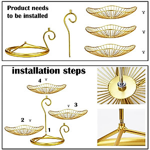 Peifly Gold Fruit Bowl,3-Tier Decorative Fruit Basket Fruit Stand Holder for Kitchen Counter Holder for Vegetables Bread Snack