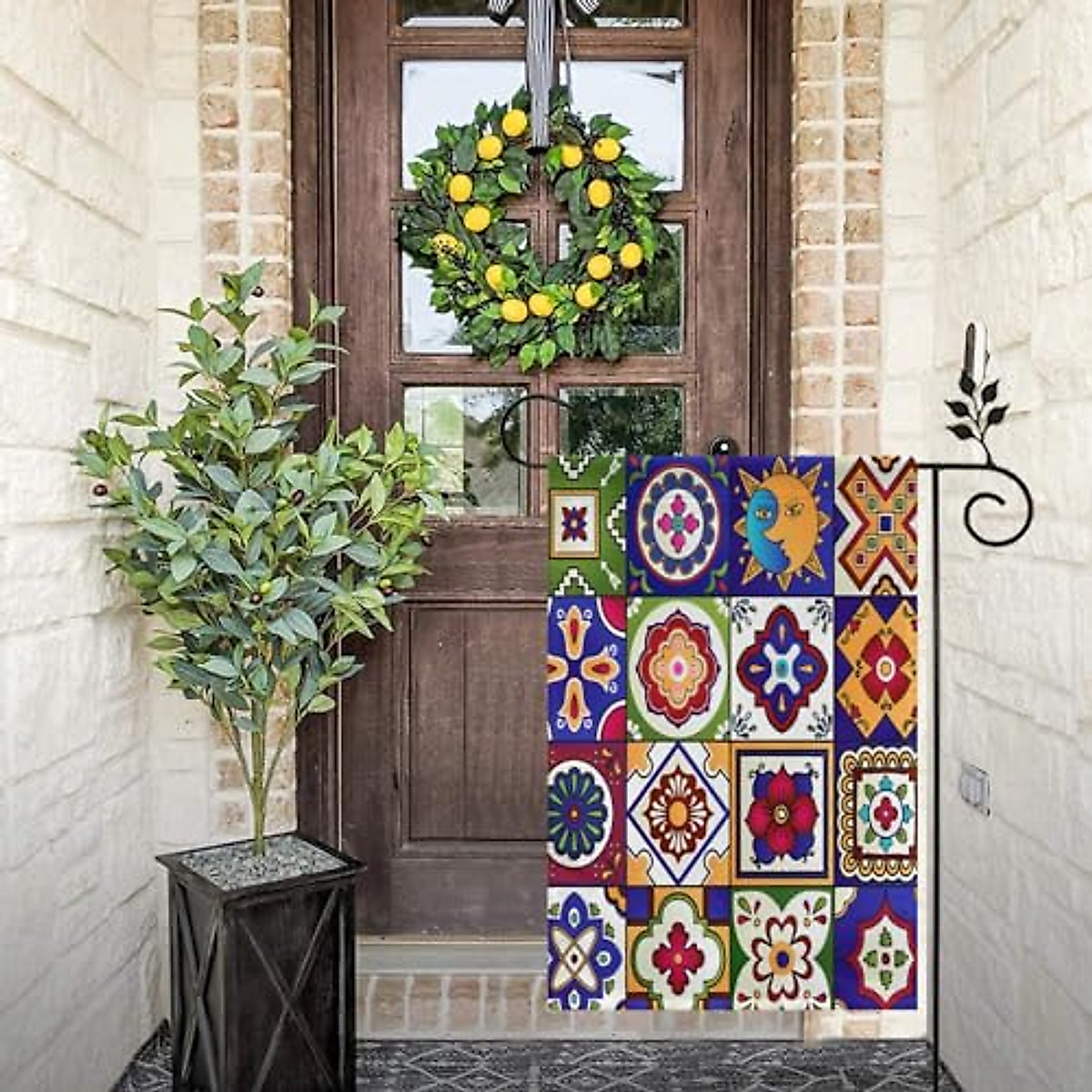 Double-sided garden flag Mexican Talavera Ceramic Tile Pattern Ethnic Folk Outdoor Flag Garden Flag Yard Outdoor Decoration （12×18in）.
