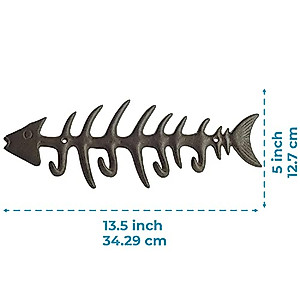 Comfify Decorative Fish Bones Wall Mounted Towel Rack Stylish Cast Iron Hanger with 4 “Fish Bones” Hooks for Towels, Robes and More - Includes Screws and Anchors - in Brown