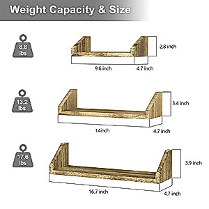 SZQINJI Floating Shelves Wall Mounted Solid Wood Shelf Display Ledge Storage Shelves for Living Room Kitchen Bathroom Carbonized Black Set of 3