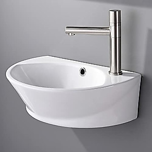 VESLA HOME Commercial 18"x12" Small Oval White Ceramic Corner Wall Mount Sink,Floating Tiny Wall Hung Bathroom Sink Mini Porcelain Vanity Vessel Sink For Small Bathroom,Right Hand