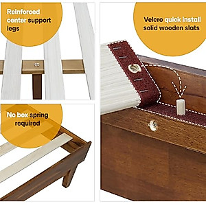 Acacia Aurora Wooden Frame with Headboard, Solid Platform Bed, Easy Assembly, No Box Spring Needed, King (U.S. Standard), Caramel + Wood Support Leg