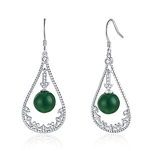 Reapuson Natural Agate Tree of Life Moissanite Dangle Earrings 18K White Gold Plated Sterling Silver for Women