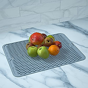 HowiseAcc Silicone Dish Drying Mat and 2 Trivets Mat,Drying Mat For Kitchen counter, Heat Resistant Mat,Easy Clean drainboard mat, Non-Slip Dish Drainer Pad for Kitchen Counter (L(16"×12"), Gray)
