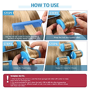 Syhood 12 Pcs Jumbo Foam Sponge Hair Rollers 1.89 Inch Soft Sleeping Curlers Flexible Large Foam Rollers and Rat Tail Comb for Hair Styling(Blue)