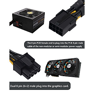 COMeap 8 Pin PCIe Splitter Cable, GPU VGA PCIe 8 Pin Female to 3X 8 Pin(6+2) Male PCI Express Adapter Extension for Bitcoin Ethereum Mining 11.4-inch(29cm)