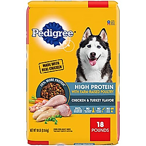 Pedigree High Protein Adult Dry Dog Food, Chicken and Turkey Flavor, 18 lb. Bag