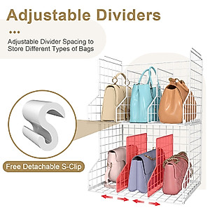 Purse Storage Organizer for Closet : Adjustable 2-Pack Dividers Handbag Organizer - Stackable Wire Handbags Storage Baskets -Open Cabinets Wallets Tote Chain Bags Clutches