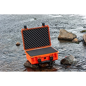 MEIJIA Portable All Weather Waterproof Camera Case with Customizable Fit Foam,Fit Use of Drones, Camera, Equipments, Pistols,15.98x12.99x6.85inches(Orange)