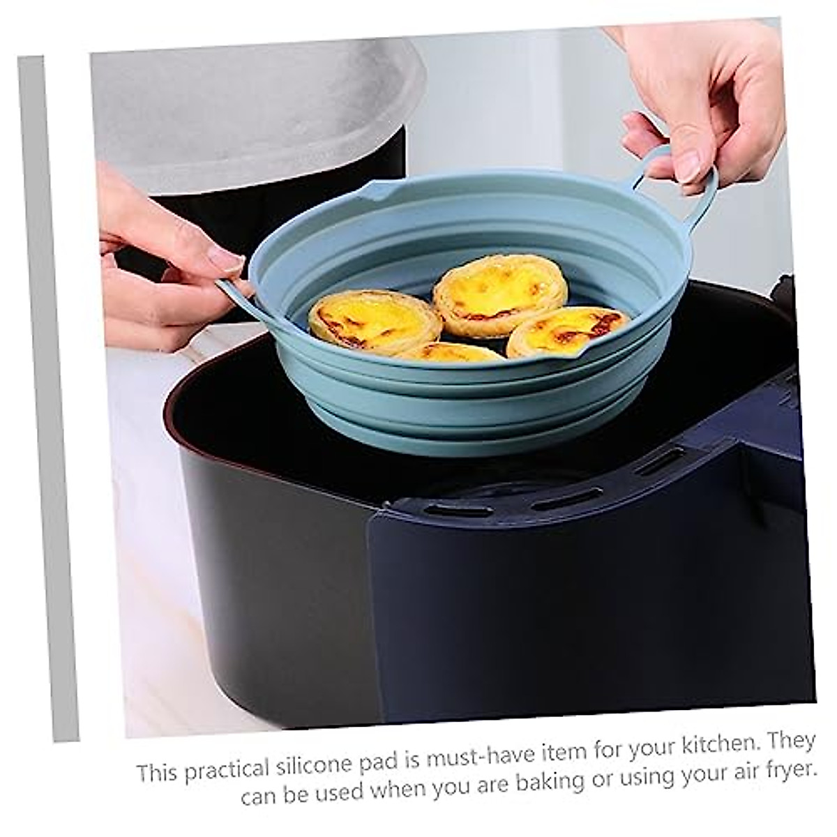Alipis 2pcs Air Fryer Tray Silicone Bakeware Round Tray Non Stick Baking Sheet Folding Silicone Air Fryer Basket Air Fryer Liner Oven Liner Silicone Air Fryer Pad Reusable Air Fryer Mat