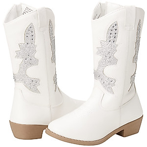 KENSIE GIRL Boots - Girls' Western Cowboy Boots (Toddler/Girl), Size 2 Little Kid, White