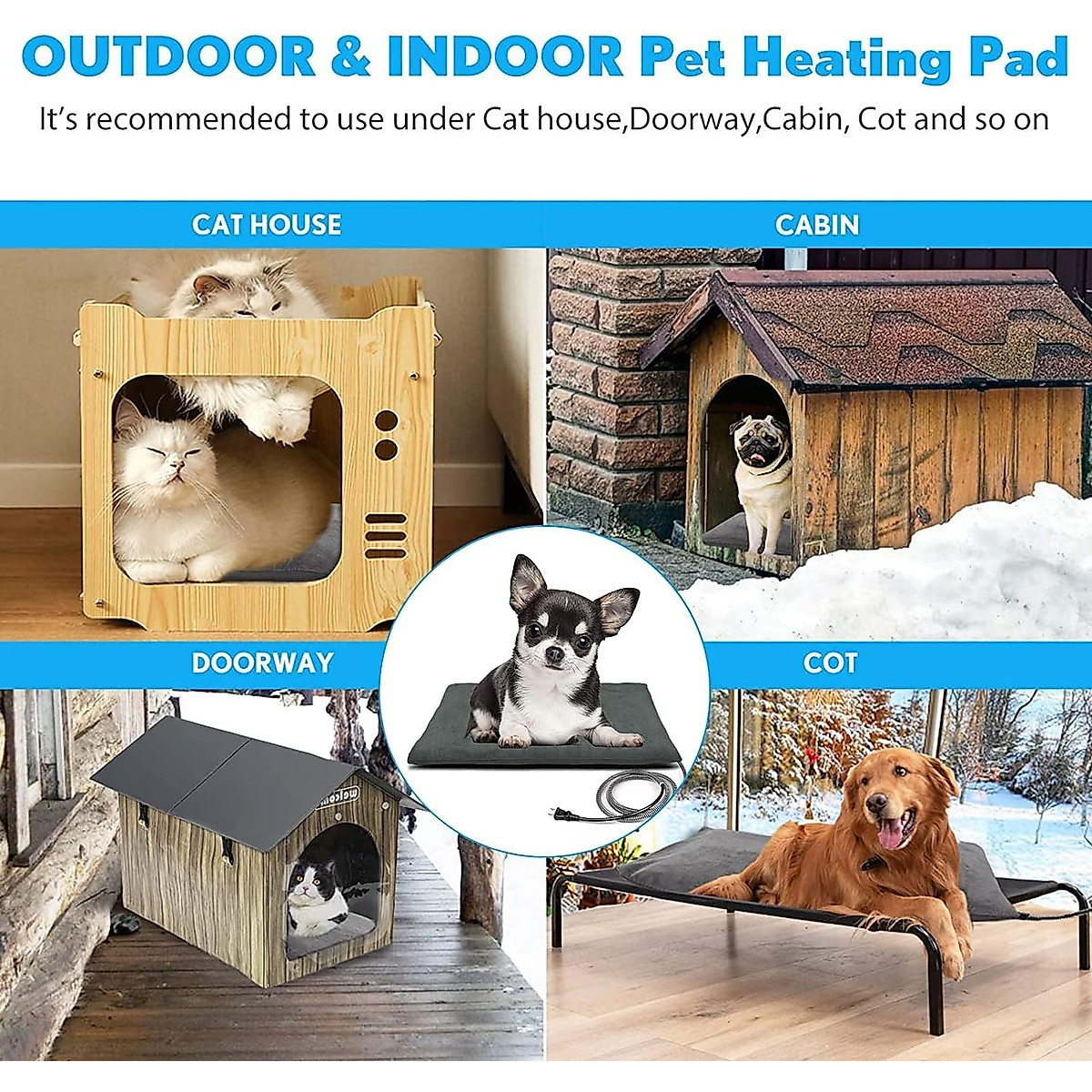 2023 New Outdoor Pet Heating Pad for Cat Dog, Heated Cat Mat Dog Mat with Auto Temperature, Pet Warming Pad Heated Cats Dogs House Heat Pet Cat Bed (S: 19.7'' x 11.8'', Gray)