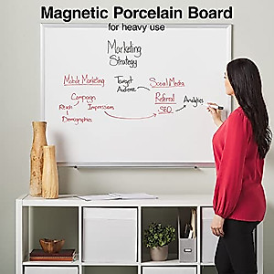 Staples 1682304 Porcelain Magnetic Whiteboard Silver Aluminum Frame 4-Ft W X 3-Ft H