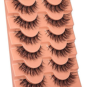 Eyelashes Natural Clear Band Lashes Cat Eye Wispy Faux Mink Lashes 16MM 3D Fluffy Fake Eyelash 7 Pairs Pack by Mavphnee