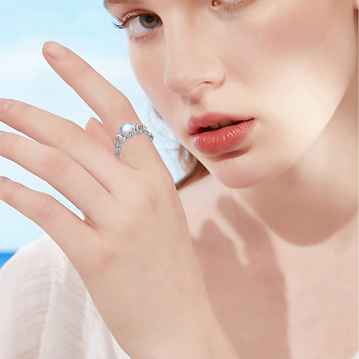 SCZKLAQ Triple Moon Ring for Women 925 Sterling SilverTriple Moon Goddess Rings Moonstone Rose Triple Moon Jewelry Gifts for Women