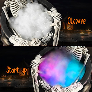 8" Cauldron Halloween Decorations Indoor, Skeleton Bathing Black Plastic Cauldron with LED Lights, Perfect Witch Cauldron Decor for Indoor Halloween Decorations Party & Haunted House Props