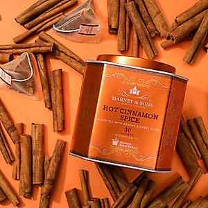 Harney & Sons Hot Cinnamon Spice Tea Tin - Black Tea with Orange & Sweet Clove - 2.67 Ounces, 30 Sachets
