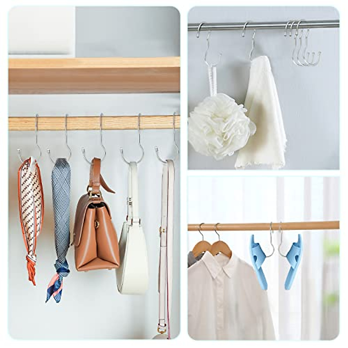 Myfolrena Purse Hangers Bag Hooks Closet- 12 Pack Handbag Hanger Organizer Metal S Hooks, Large Size Closet Rod Hooks for Hanging Handbags,Clothes, Curtain, Plant, Pans and Pots