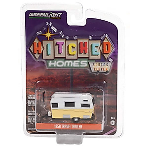 Greenlight 34110-A Hitched Homes Series 11 - 1959 Siesta Travel Trailer - White and Yellow 1:64 Scale