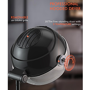 TASALON Ionic Hooded Hair Dryer - 1875W Bonnet Dryer with 3 Temperature Settings - Portable Standing Dryer for Home and Salon