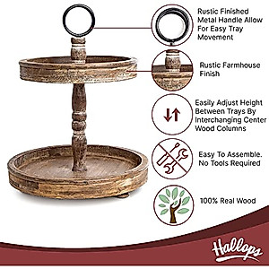 Hallops Wood 2 Tiered Tray | Rustic Farmhouse Decor | Rustic Serving Cake Stand | Galvanized Kitchen Table | Fall Decor | Food and Party Display(Brown)