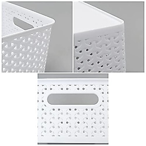 Idomy Woven Plastic Basket, Plastic Storage Baskets, White, 11.41" x 8.9" x 4.6", Pack of 4, F