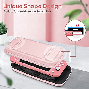 Fintie Carrying Case for Nintendo Switch Lite 2019, [Shockproof] Hard Shell Protective Cover Travel Bag w/15 Game Card & 2 Micro SD Card Slots for Switch Lite Console & Accessories, Rose Gold