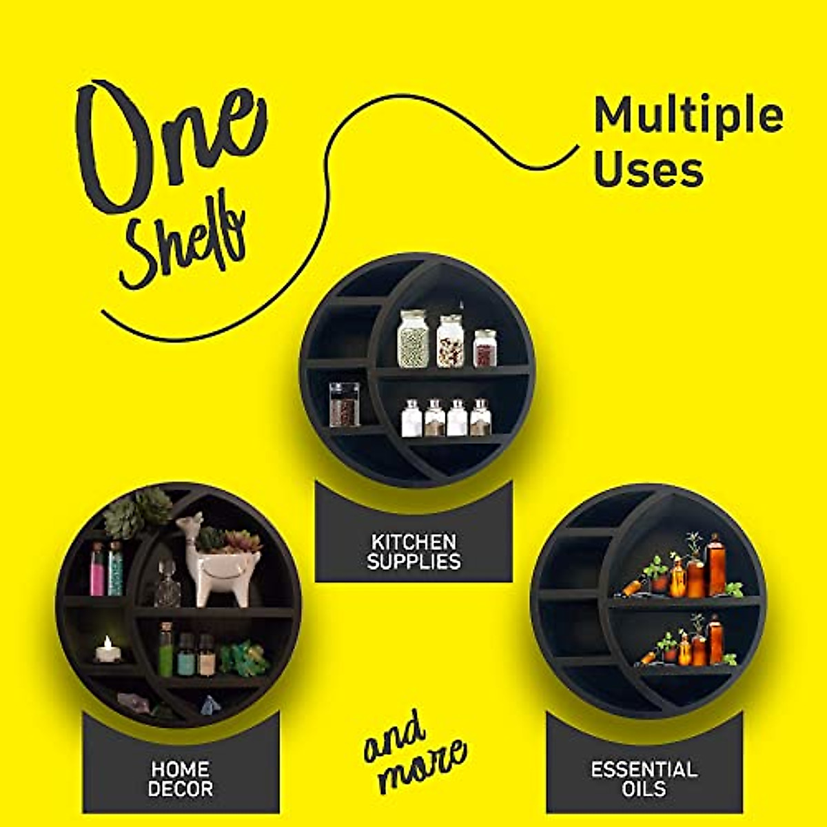 SMART SUPPLIES Crescent Moon Shelf for Crystals Stone, Plants and Art | Rock Display Shelf | Hanging Wooden Shelf for Essential Oils and Decor, Cute Moon Decor for Bedroom