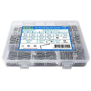iexcell 1500 Pcs M3 x 4/6/8/10/12/16/20/25/30/35/40/45/50 Stainless Steel 304 Hex Socket Button Head Cap Screws Bolts Nuts Washers Assortment Kit