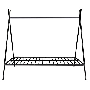 Epinki House Bed Tent Bed Frame Full Size Metal Floor Play House Bed with Slat for Kids Girls Boys, No Box Spring Needed Black