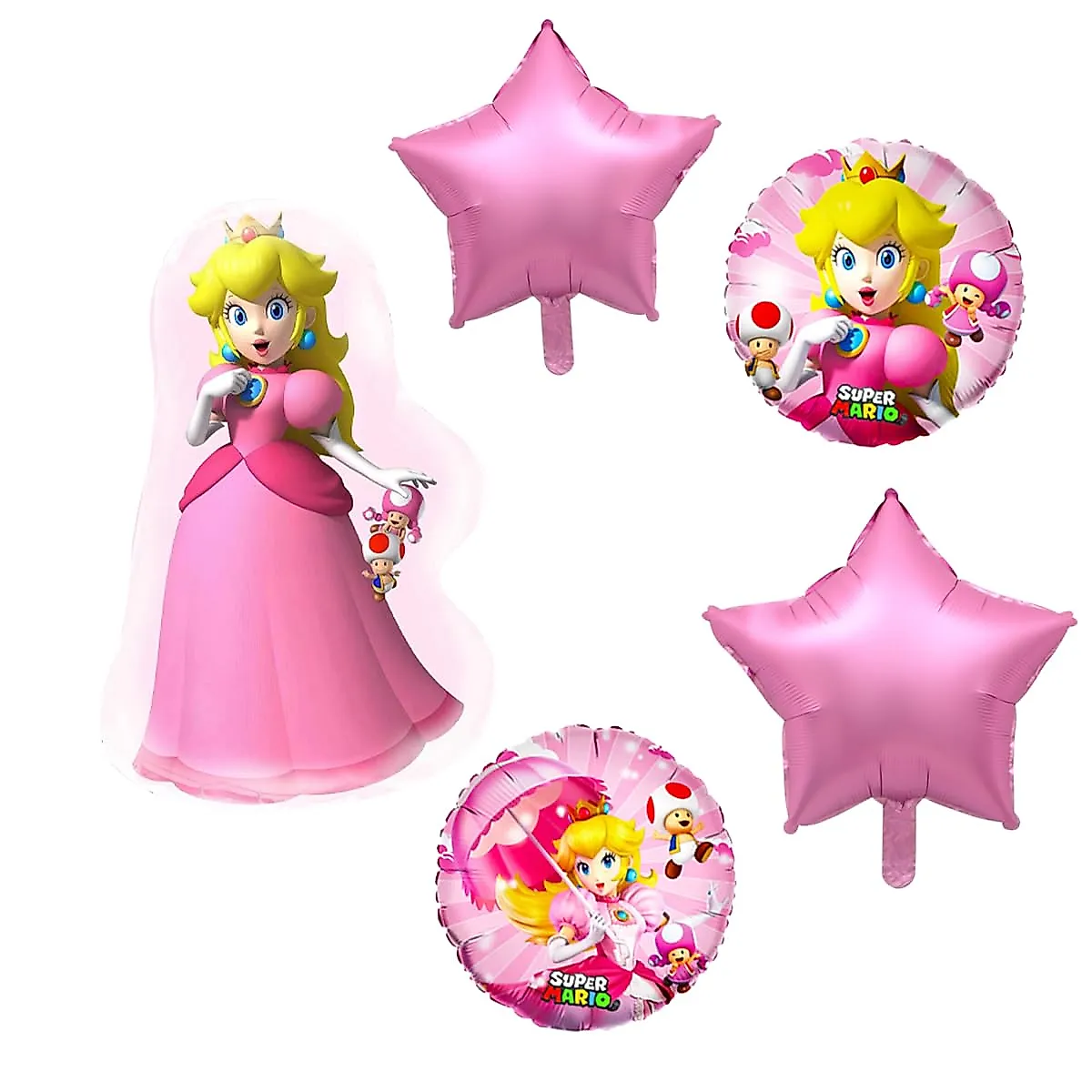 5Pcs Princess Peach Foil Balloons,Mario Theme Birthday Party Decorations Supplies for Girl (A)