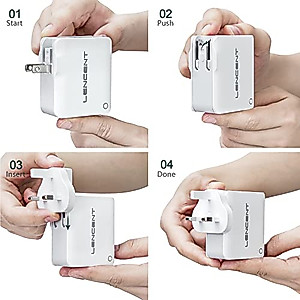 Multiple USB Wall Charger, [22W/4.4A] LENCENT 4 Port USB Travel Power Adapter, All in One Worldwide Cell Phone Charger With UK US EU European Australia, International Block Cube Plug for iPhone & IPad