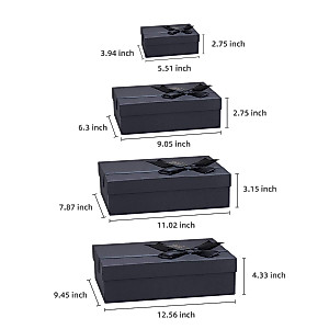 Frantis Black Nested Gift Boxes With Lids, Assorted Sizes (Set of 4 With Ribbon Bows and Label) Black Gift Boxes for Present, Luxury Gift Boxes for Anniversaries, Birthdays, Weddings,Valentines, Graduation, Etc.