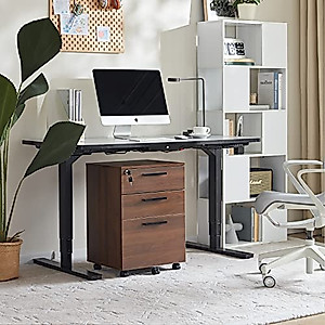 VICLLAX 3 Drawers Locking Mobile File Cabinet, Under Desk Storage Filing Cabinet for Home Office, Brown Walnut