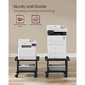 VASAGLE Industrial Under Desk Printer Stand, 2-Tier Mobile Machine Cart with Shelf, Heavy Duty Storage Rack for Office and Home, Black UOPS02B
