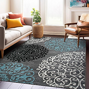Rugshop Contemporary Modern Floral Perfect for high Traffic Areas of Your Living Room,Bedroom,Home Office,Kitchen Area Rug 5'3" x 7'3" Gray