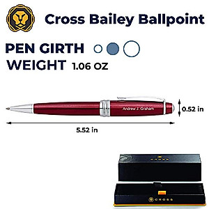 Dayspring Pens Cross Pen | Engraved/Personalized Cross Bailey Red Lacquer Ballpoint Gift Pen - Chrome Trim AT0452-8. Custom Engraving Included.