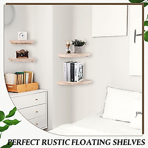 Gulfmew Wooden Corner Shelves Set of 4 Sizes Floating Corner Shelves for Wall Wood Round End Corner Wall Shelves Rustic Wall Mounted Corner Shelves for Bedroom, Living Room, Bathroom, Kitchen