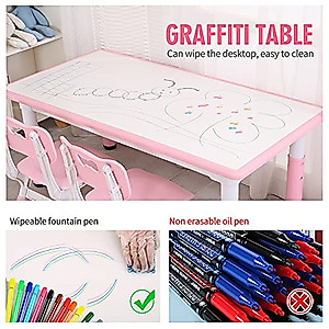 UNICOO - Kids Study Table and Chairs Set, Height Adjustable Plastic Children Art Desk with 4 Seats, Kids Multi Activity Table Set (Kids Table 5 Piece Set - BY-120-WP)