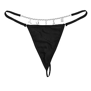 Guroenky Women Slut Letter Rhinestone G String Underwear Crystal Letter Thong Panties for Women Party Body Chain Jewelry Black