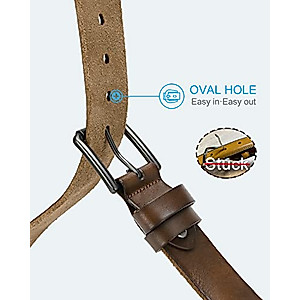 YOETEY Full Grain Leather Belt for Men - Mens Belt Casual 1 1/2" with 100% Italian Cow Leather - Roll Buckle Oval Hole for Smooth Wearing