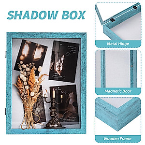 Muzilife 11x14 Shadow Box Picture Frame - 2.16" Interior Deep Wood & Glass Rectangle Display Case Ready to Hang Memory Box Baby Sports Memorabilia, Pins, Awards, Tickets, and Photos, Rustic Blue