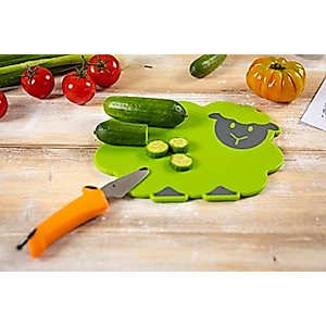 Kuhn Rikon Kinderkitchen Kids Cutting Board, Sheep, 9.8" x 9.1" x 4.3", Green | Child-Friendly Kitchen Tools For Real Cooking