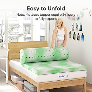 BedsPick Mattress Topper Twin XL, 2 Inch Gel Memory Foam Mattress Topper for Body Support & Pressure Relief, CertiPUR-US Certified Mattress Pad for Twin XL Size Bed with Breathable Holes, Green