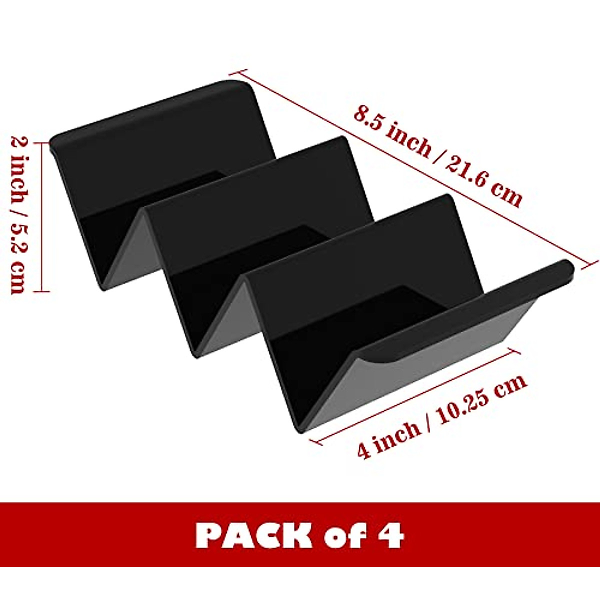 Kamehame Acrylic Taco Holder Set of 4 Black Taco Stand Tray, Modern Lucite Taco Plates for Home Restaurant Dining Kitchen Table Desktop, Each Tortilla Rack Can Hold 2 or 3 Tacos or Snacks, KA21028