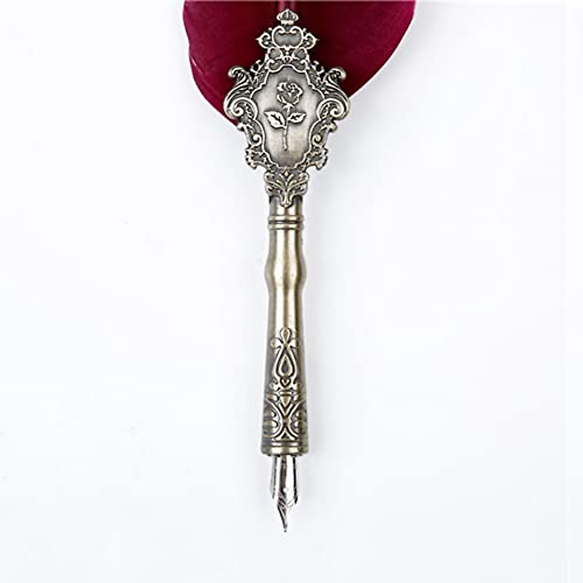 Retro Feather Pen Set, Writing Quill Pen Calligraphy Dip Pen Ink Set Luxury Vintage Signature Fountain Pen Gift Kit with Pen Stand and Replacement Nibs Valentine Day Christmas Birthday Gift Black