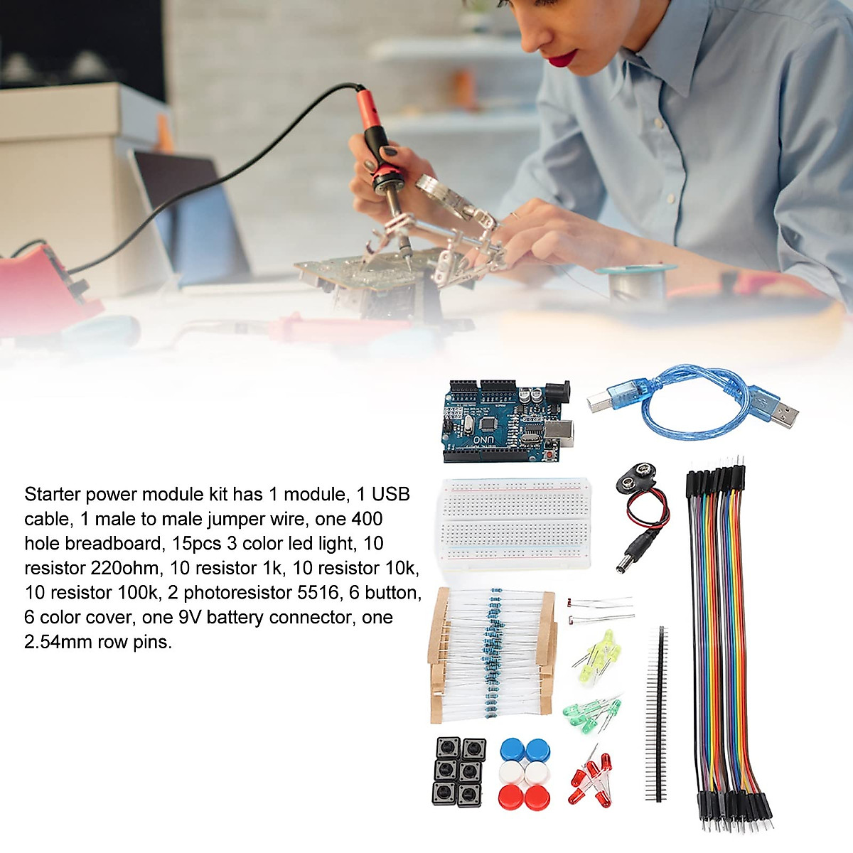 Basic Starter Module Kit, USB Cable 3 Color LED Light Electronic Jump Starter for Factory